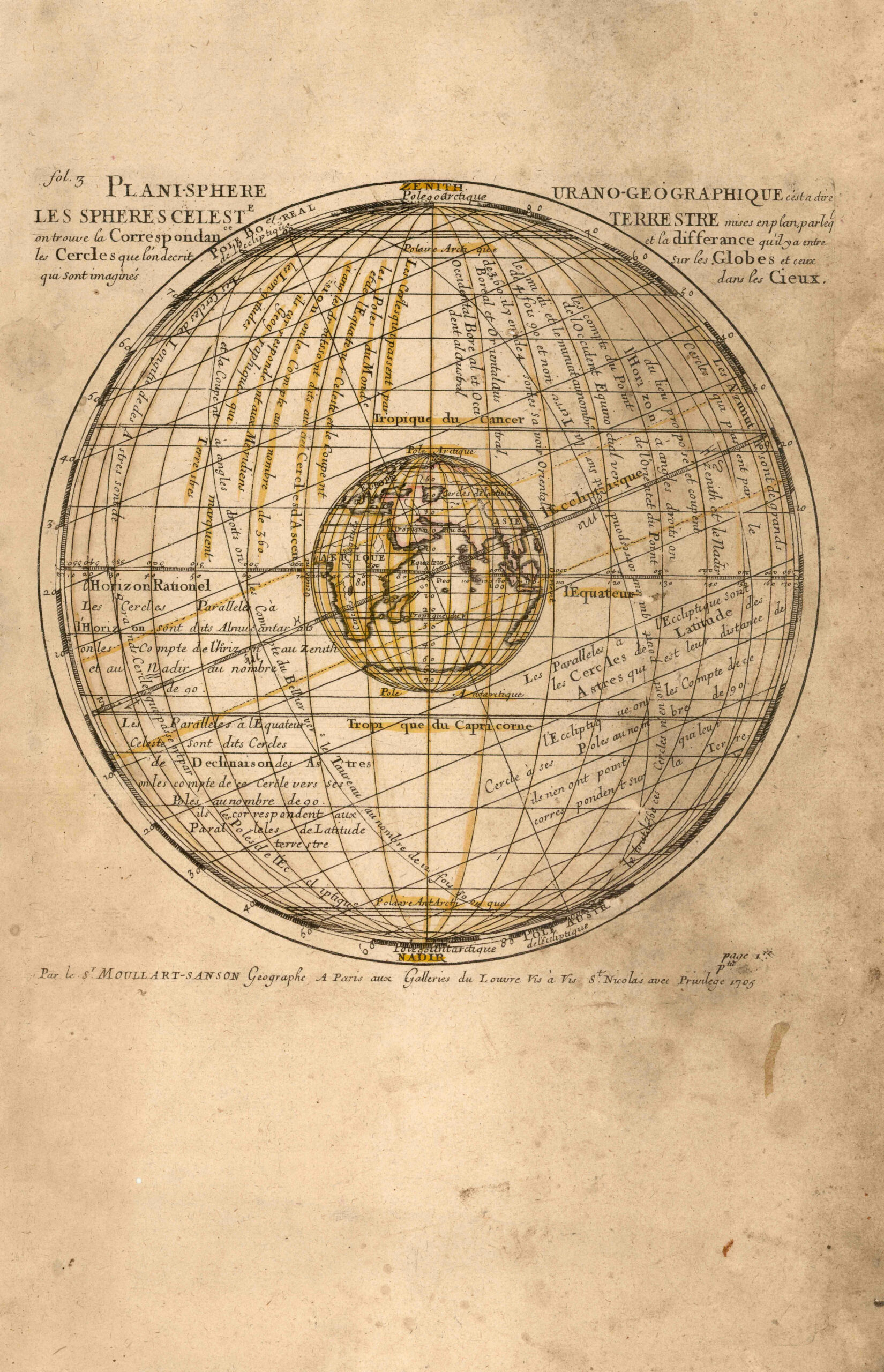 Plani-sphère urano-géographique c’est a dire les sphères céleste et ...