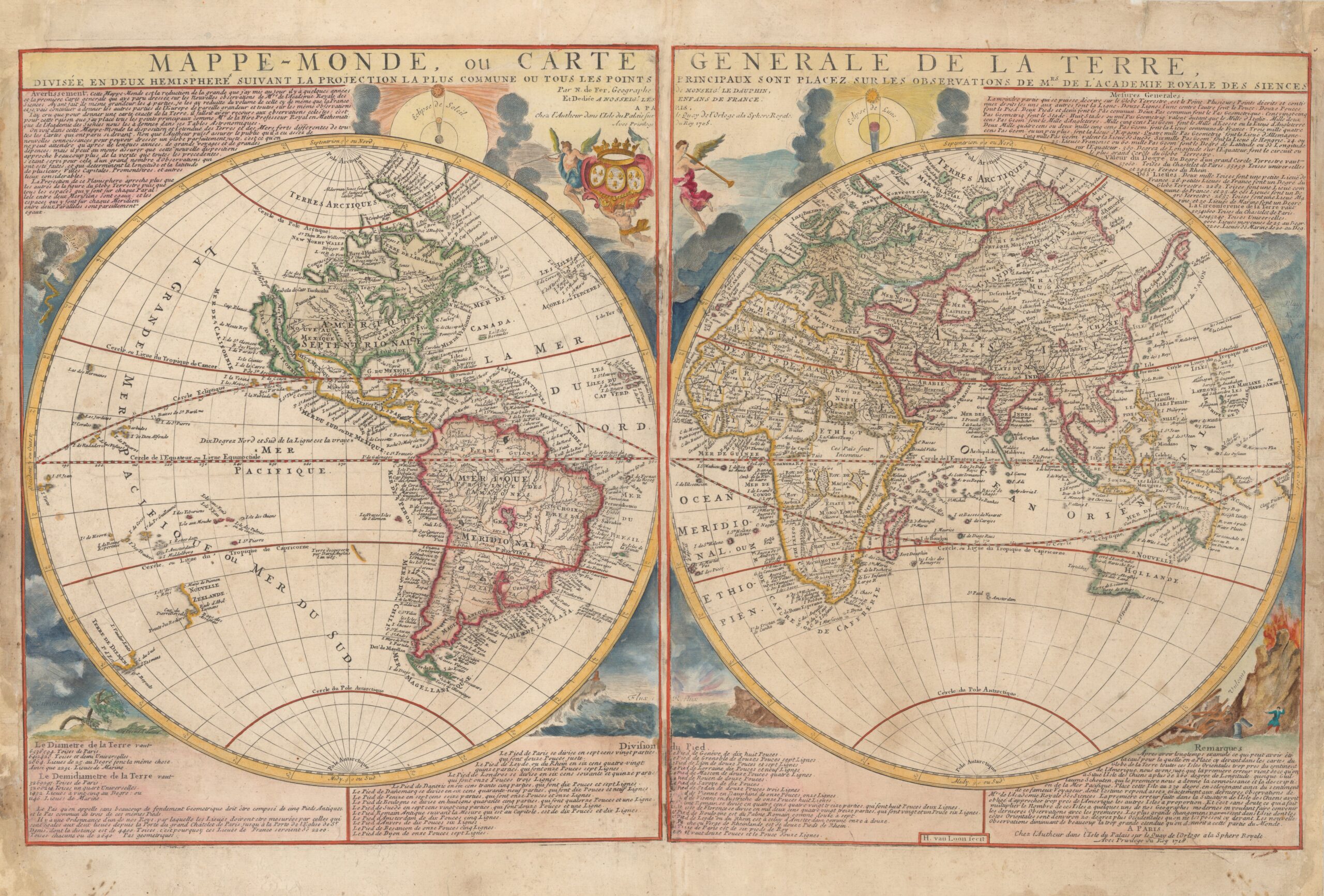 Mappe-monde, ou Carte générale de la terre divisée en deux hemispheres...